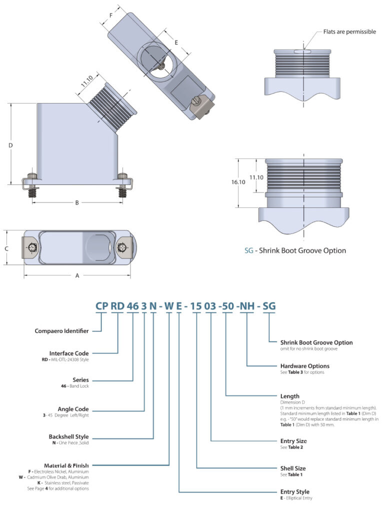 Rectangular Adapter for MIL-DTL-24308 | 45° L/R Elliptical Entry