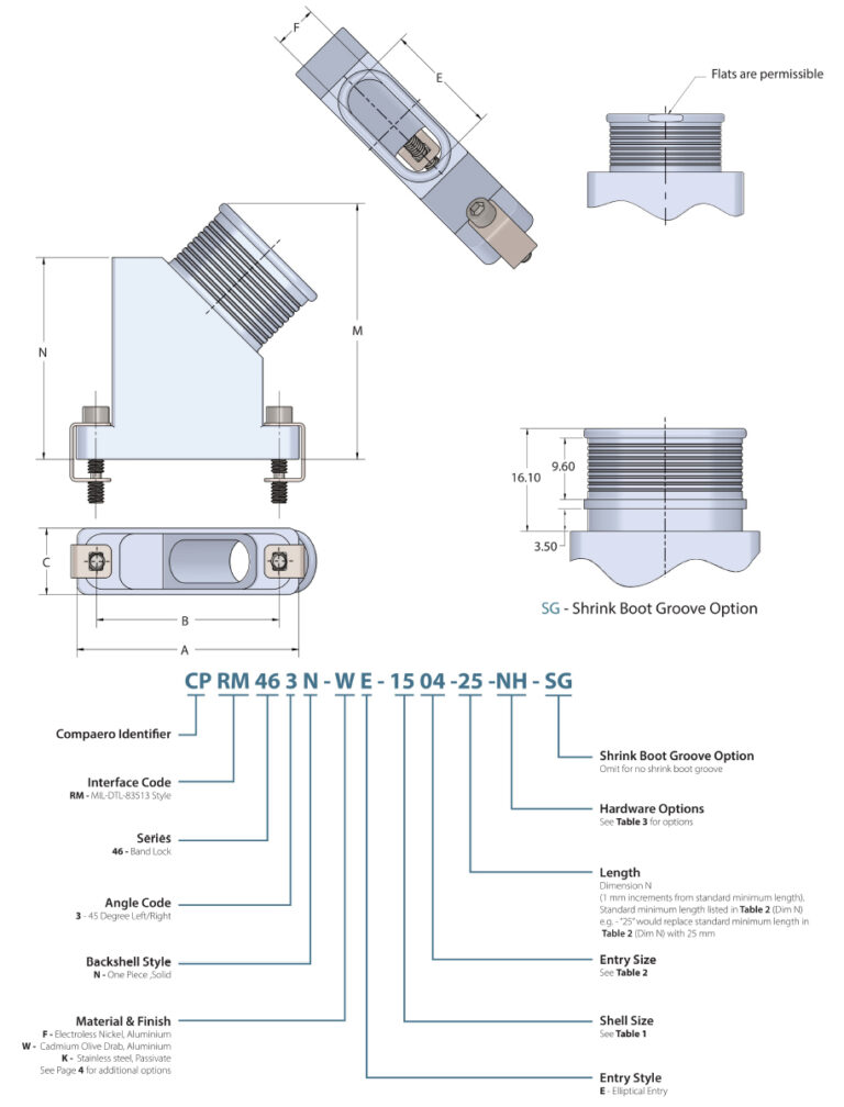 Rectangular Adapter for MIL-DTL-83513 | 45° L/R Elliptical Entry